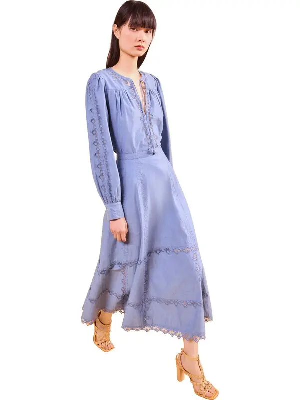 Ulla Johnson Lucia Flared Midi Skirt - Chambray