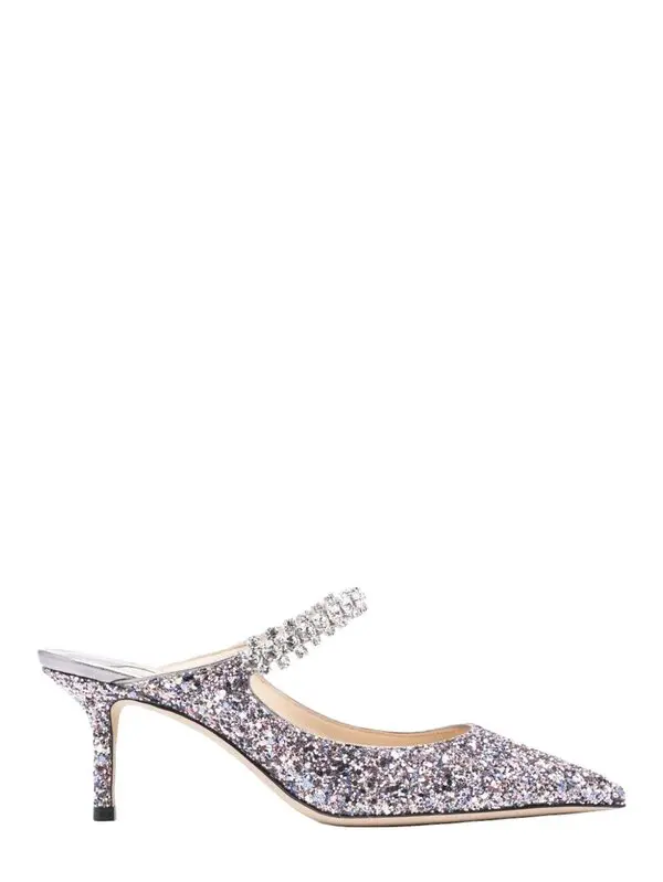 JIMMY CHOO Bing 65 Glitter Mules - Silver
