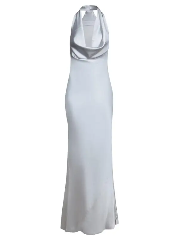 Norma Kamali Long Satin Halterneck Dress - Grey