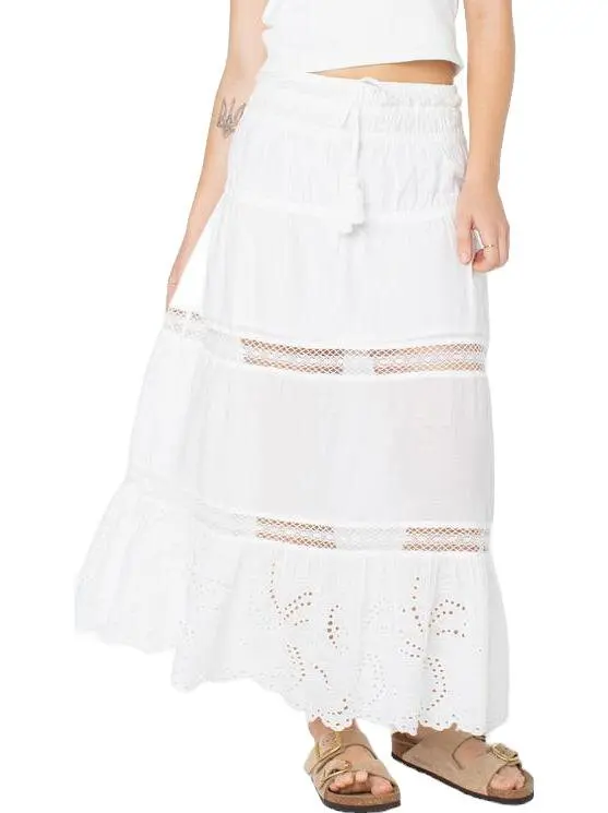 Roxy Embroidered Cotton Maxi Skirt - Snow White Solid