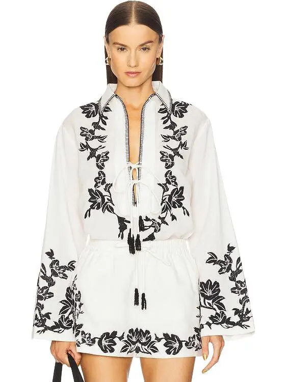 Hemant & Nandita Drop Shoulder Collared Tunic - Black & White