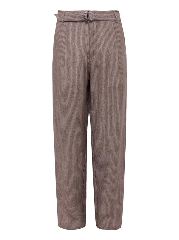 Oliver Spencer Wilkins Tapered Pinstriped Linen Suit Trousers - Brown