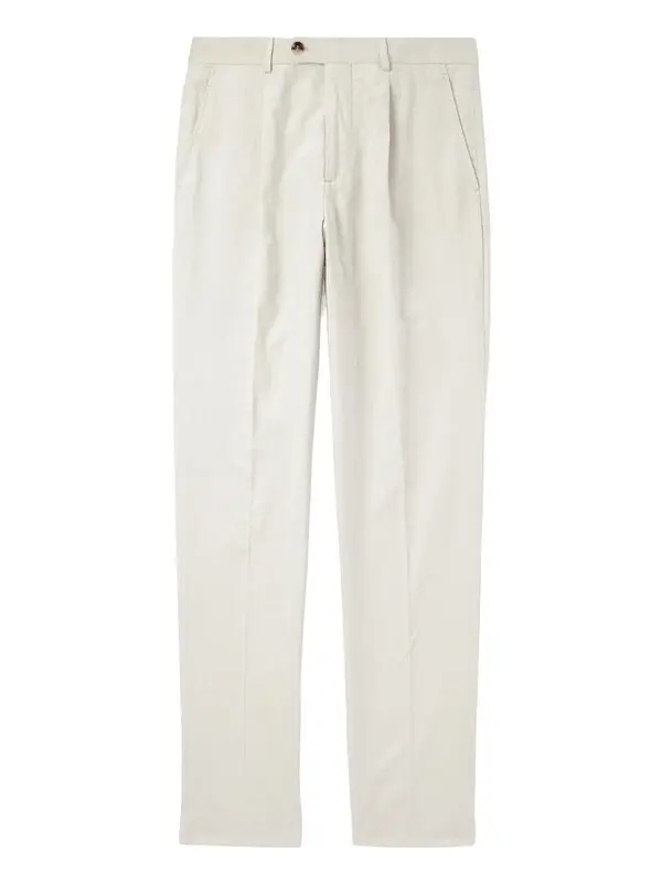 Brunello Cucinelli Straight-leg Pleated Cotton-corduroy Suit Trousers - Neutrals