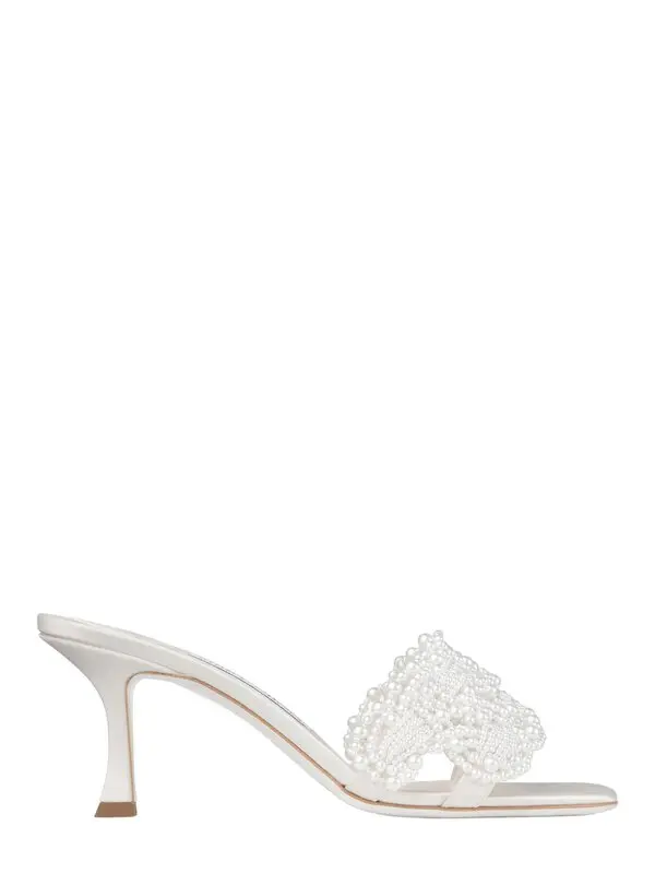 JIMMY CHOO Cary 70 Pearl-embellished Satin Mules - Neutral