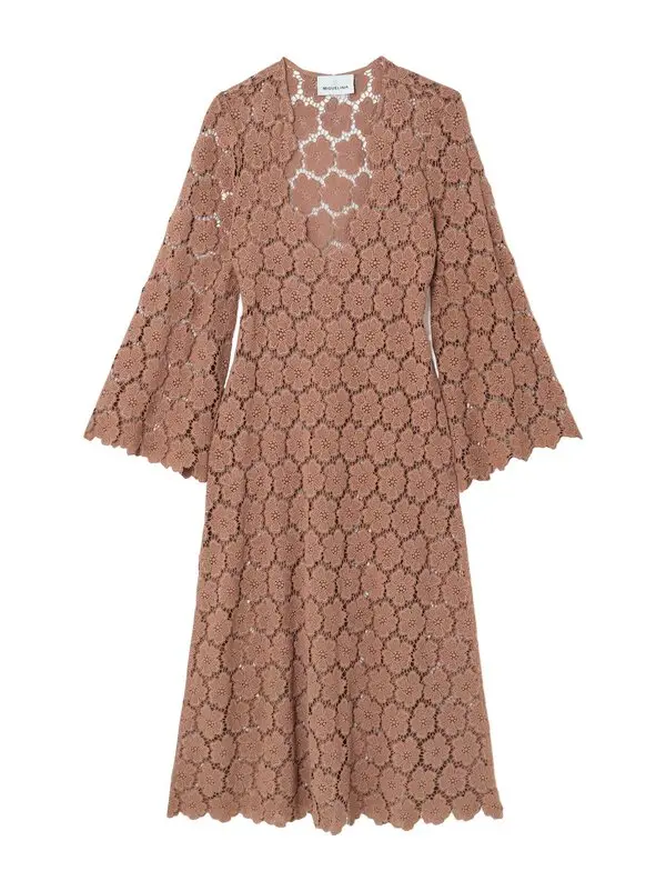 Miguelina Arelis Cotton Guipure Lace Kaftan - Brown