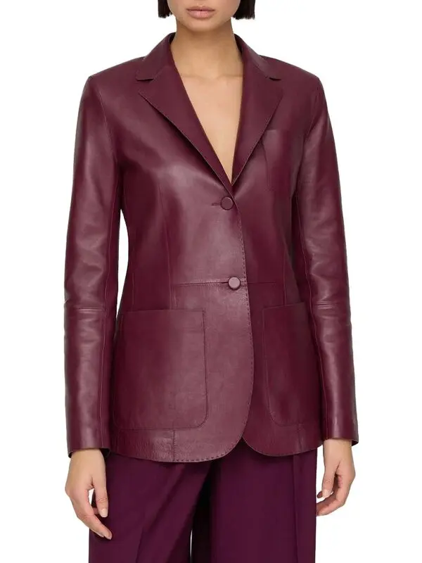 Lafayette 148 New York Lambskin Leather Blazer - Violet Ash