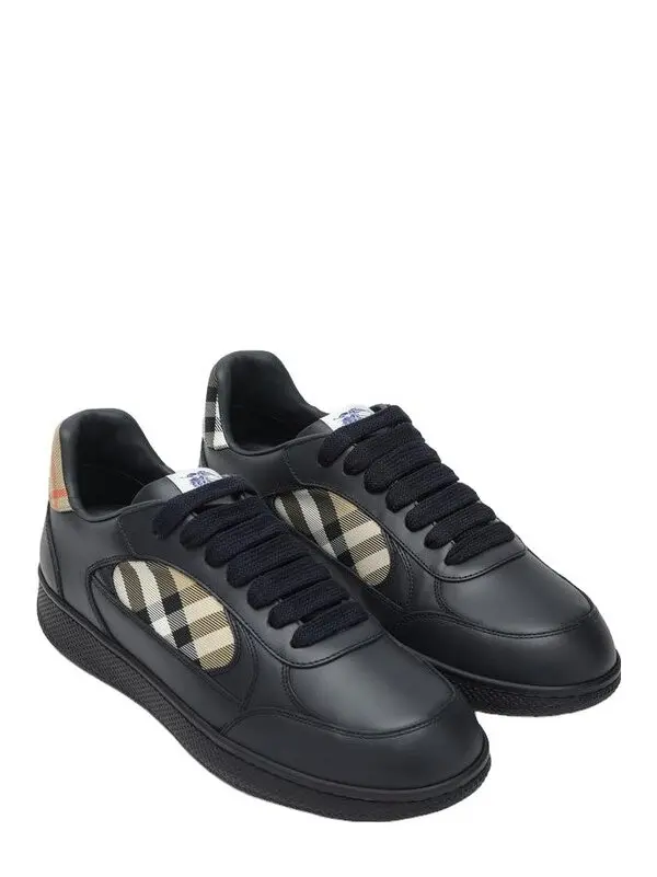 Burberry Leather And Check Sneakers - Blue