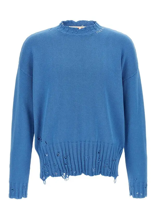 Marni Logo Embroidery Cotton Sweater - Blue
