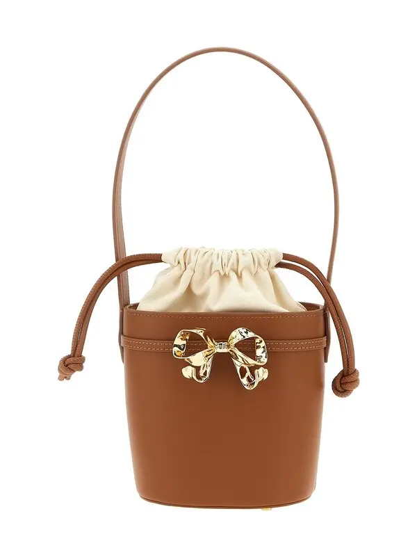 SELF-PORTRAIT Leather Shoulder Bag With Bow Detail - Brown