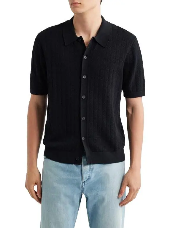 WAX LONDON Tellaro Textured Wide Stripe Short Sleeve Cardigan - Black