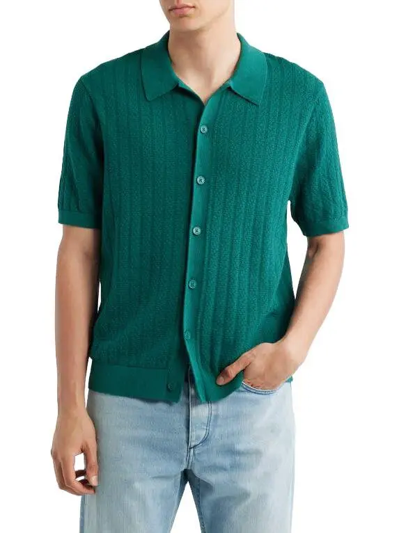 WAX LONDON Tellaro Textured Wide Stripe Short Sleeve Cardigan - Green