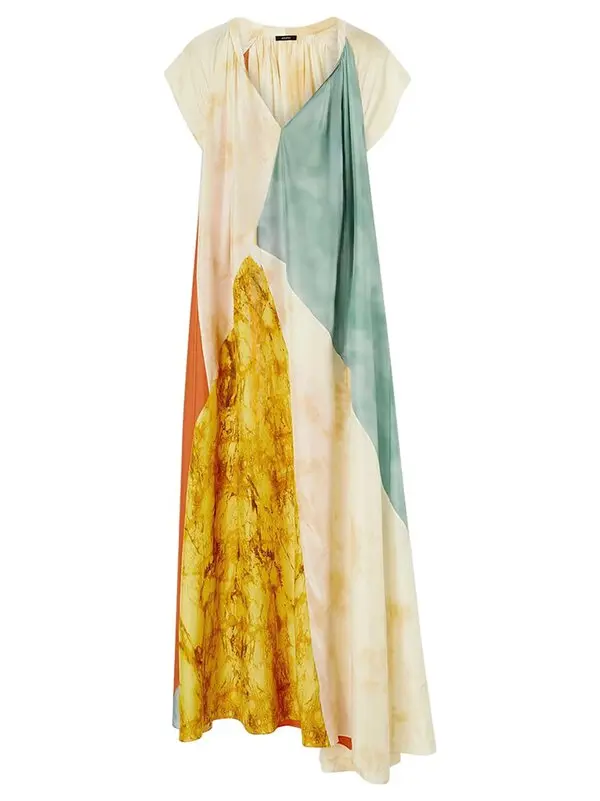JOSEPH Tulipa Marble-print Habotai Silk Maxi Dress - Mimosa Combo