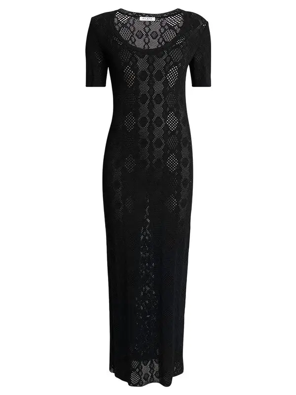 Alaïa Python Lace Knit Midi Dress - Black
