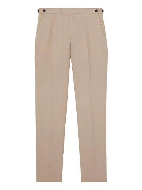 REISS Slim-fit Straight-leg Wool-blend Trousers - Oatmeal Brown