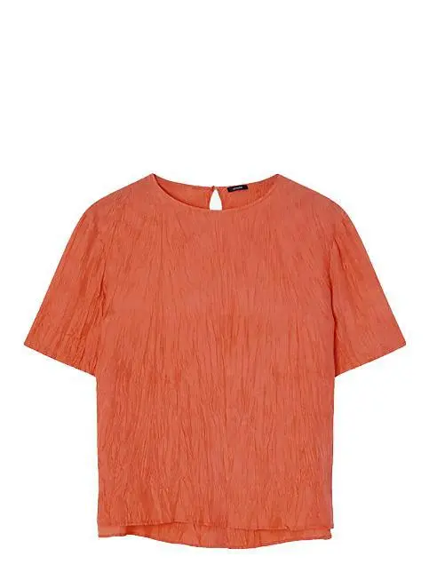 JOSEPH Brunet Round-neck Crinkled-texture Habotai-silk Top - Sundown