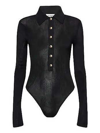 SELF-PORTRAIT Ribbed Knitted Bodysuit - Black