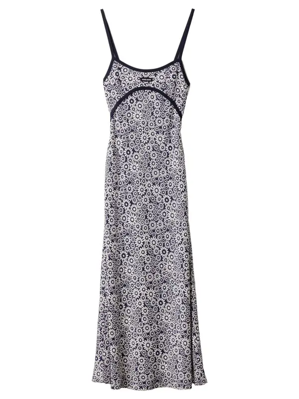 Miu Miu Long Floral Print Crepe De Chine Dress - Blue/white