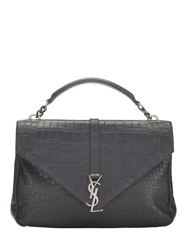 Saint Laurent College Large Embossed Leather Top Handle Bag - Black