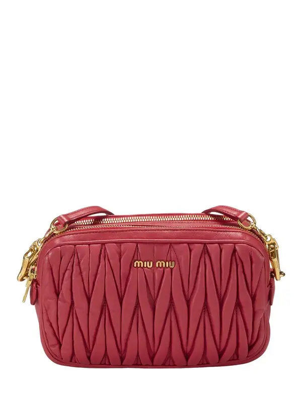 Miu Miu Nappa Double Zip Camera Crossbody Bag - Red