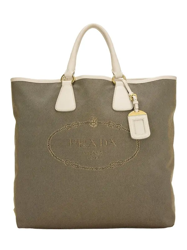 Prada Jacquard Logo Canvas Tote - Beige