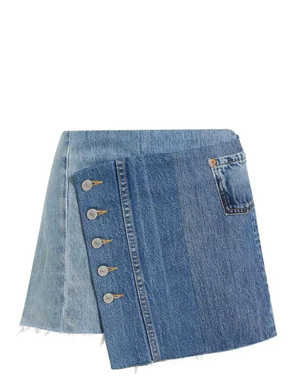 RE/DONE WITH LEVI'S Frayed Denim Mini Wrap Skirt - Mid Denim