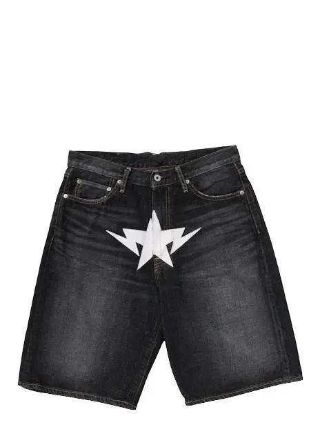 BAPE Twin Sta Relaxed Fit Denim Shorts - Black