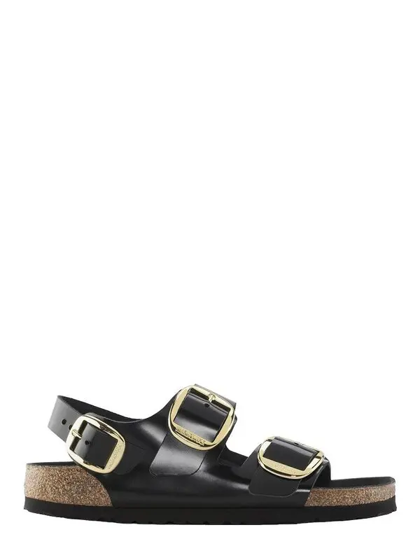 BIRKENSTOCK Milano Big Buckle Natural Leather Patent High Shine Sandals - Black