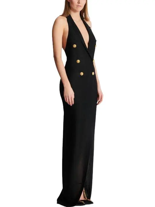 Balmain Long Halterneck Knit Dress - Black
