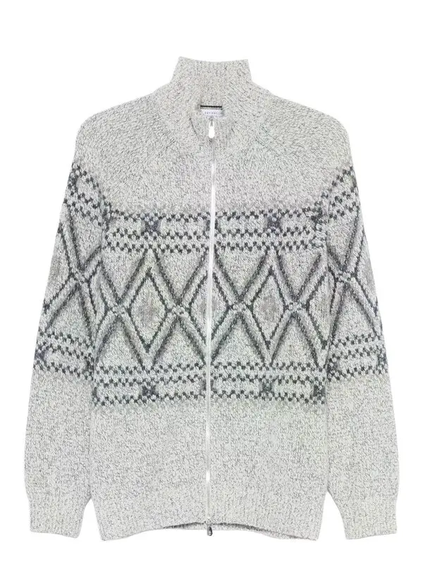 Brunello Cucinelli Patterned Intarsia Cardigan - White