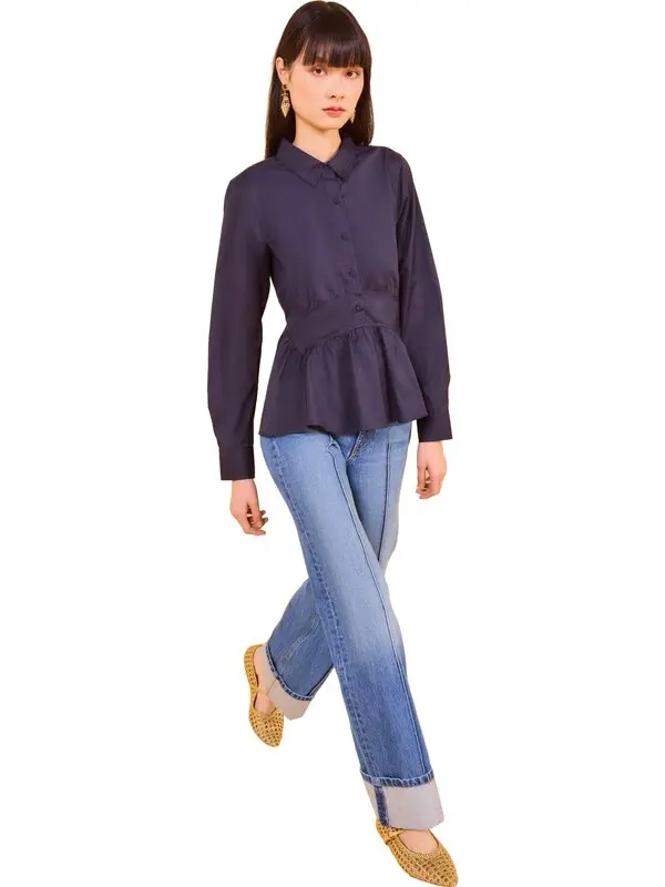 Ulla Johnson Juna Long Sleeve Peplum Blouse - Midnight