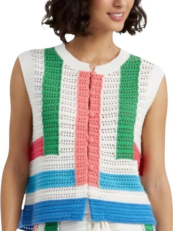 Chinti & Parker Cotton Capri Vest - White/green And Blue