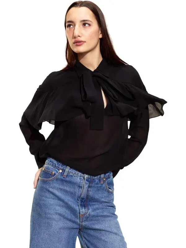 Cynthia Rowley Camille Ruffle Blouse - Black