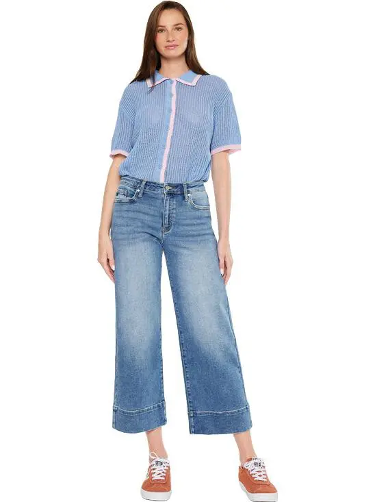 KANCAN High-rise Cropped Wide-leg Jeans - Medium Wash