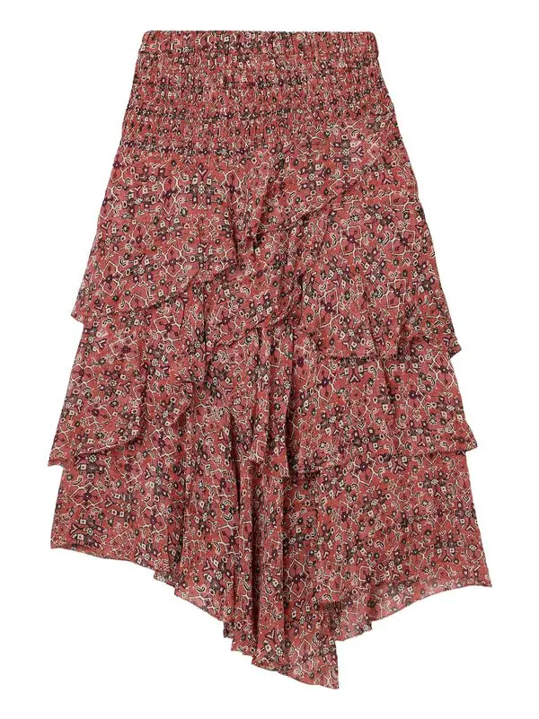 MARANT ETOILE Brigitte Asymmetric Tie Ruffled Printed Skirt - Red
