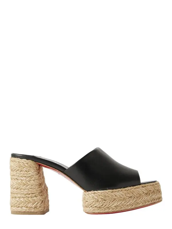 CHRISTIAN LOUBOUTIN Calakala 85 Leather Espadrille Platform Mules - Black