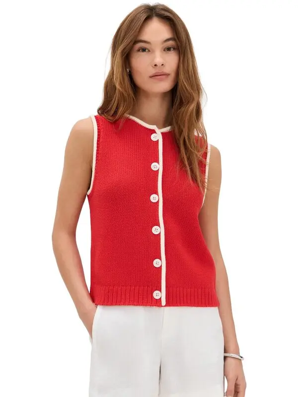 ALEX MILL Bridget Tipped Vest - Red/ivory