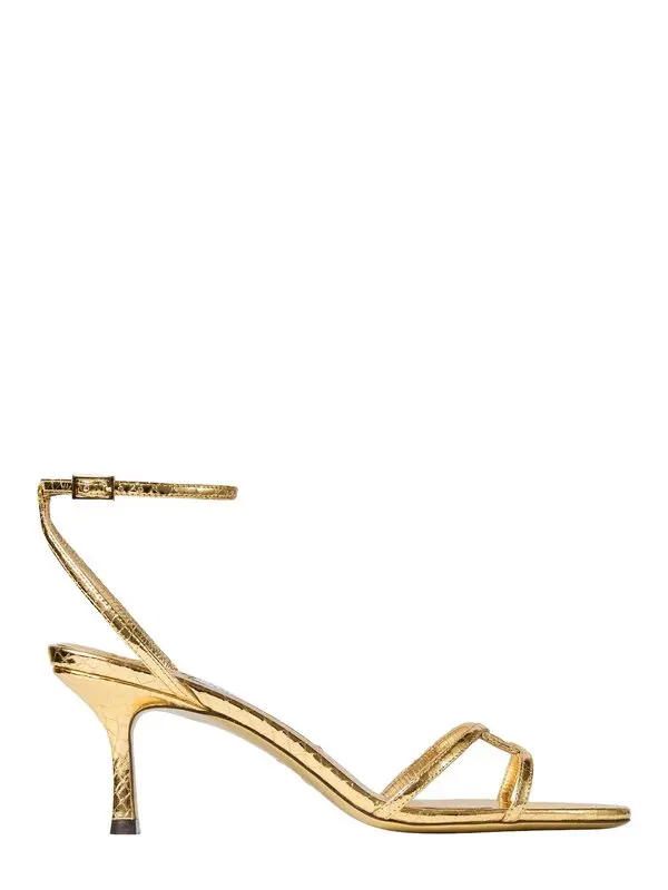 JIMMY CHOO Leo 65 Gold Candy Wrap Leather Sandals - Silver