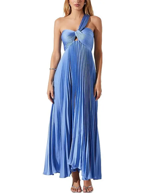 Astr The Label Rasya One Shoulder Pleated Maxi Dress - Periwinkle