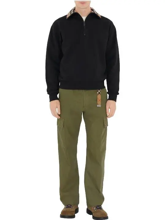 Burberry Check Collar Cotton Half-zip Sweatshirt - Black