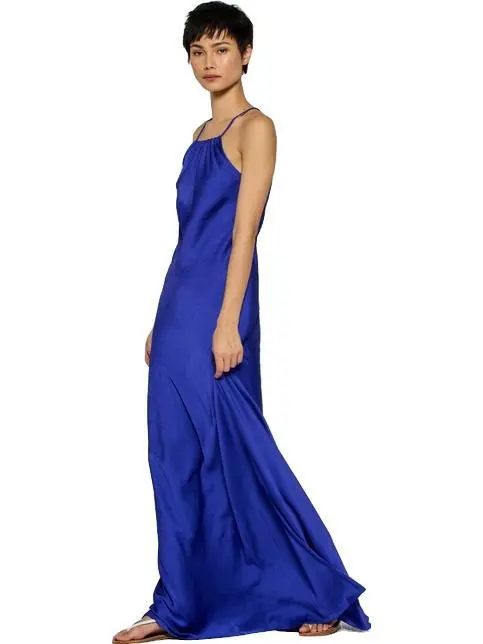 Serena Bute Gathered Neck Bias Maxi Dress - Violet