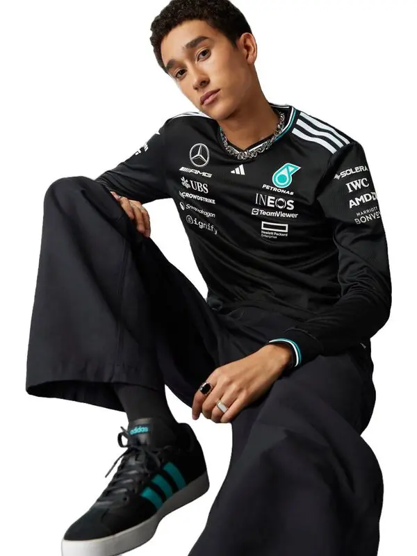 Adidas Mercedes Amg Petronas Formula One Team Driver Authentic Long Sleeve Jersey - Black / White