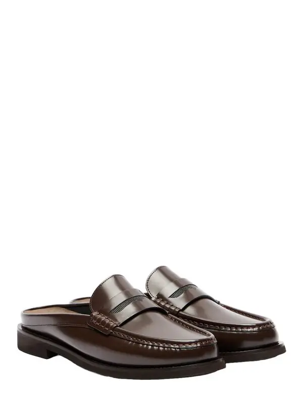 Brunello Cucinelli Monili Leather Mules - Brown