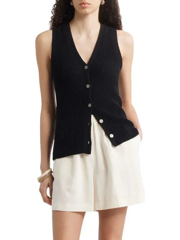Nordstrom Button-front Cotton-blend Sweater Vest - Black