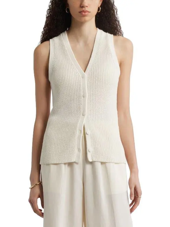 Nordstrom Button-front Cotton-blend Sweater Vest - Ivory Tofu
