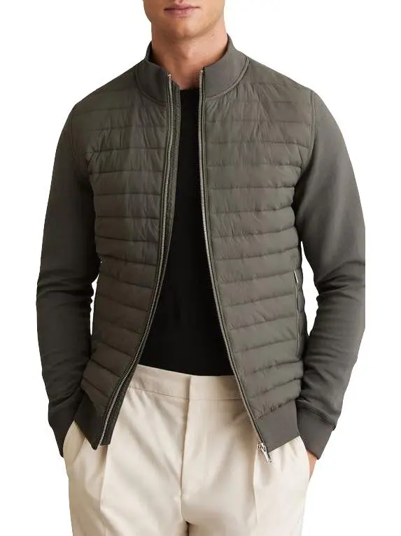 REISS Freddie Mixed Media Jacket - Sage Green