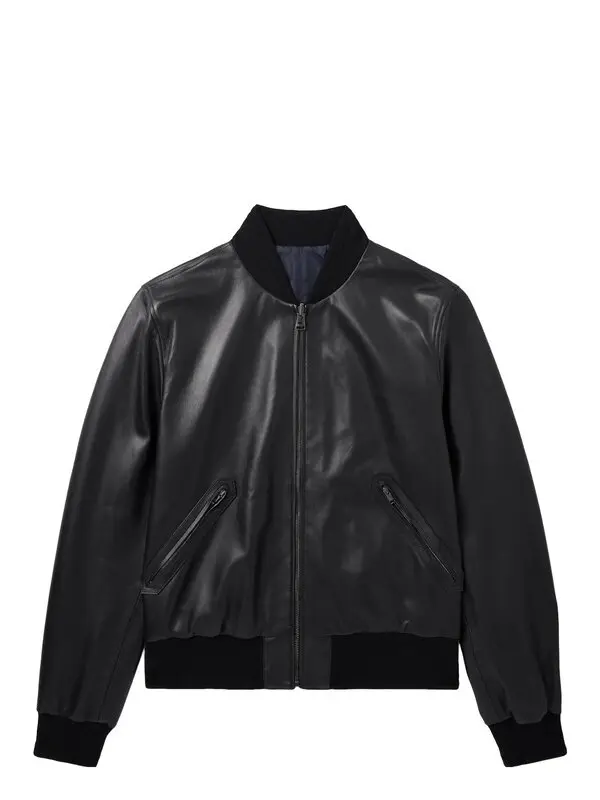 Canali Reversible Leather And Shell Bomber Jacket - Black