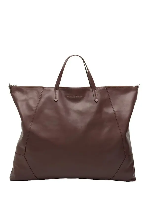 Brunello Cucinelli Duo Large Calfskin Shopper - Burgundy
