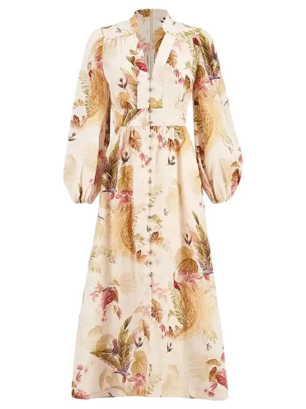 Zimmermann Ascension Plunge Maxi Dress - Crmplmflo - Cream Palm Floral