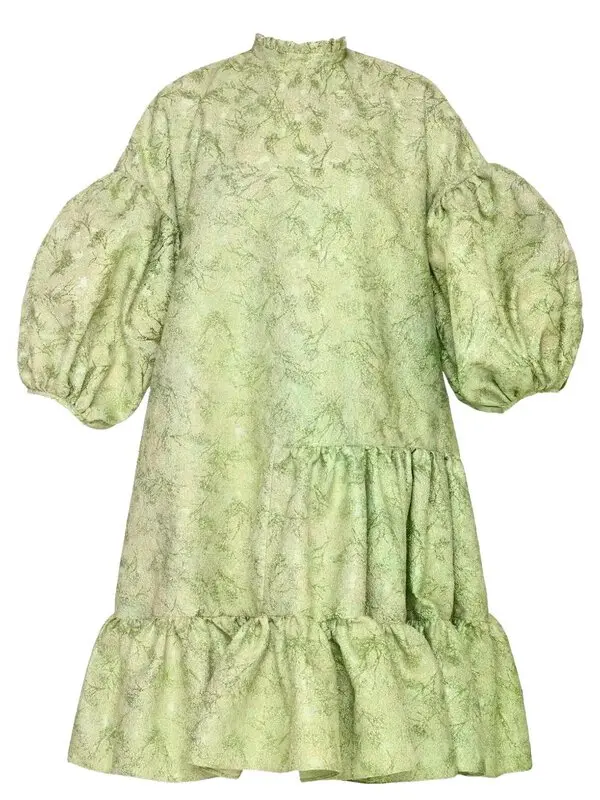 ANOUKI Puffed-sleeve Tiered Dress - Green
