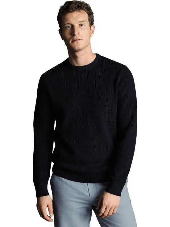 CHARLES TYRWHITT Cotton Rib Crew Neck Sweater - Navy Blue